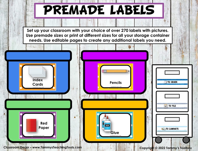 School Supply Labels in Bright Polka Dot Classroom Decor Theme, Class ...
