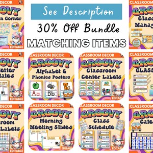 Groovy Retro Gnome Classroom Calendar Set, Editable, Printable Bulletin ...