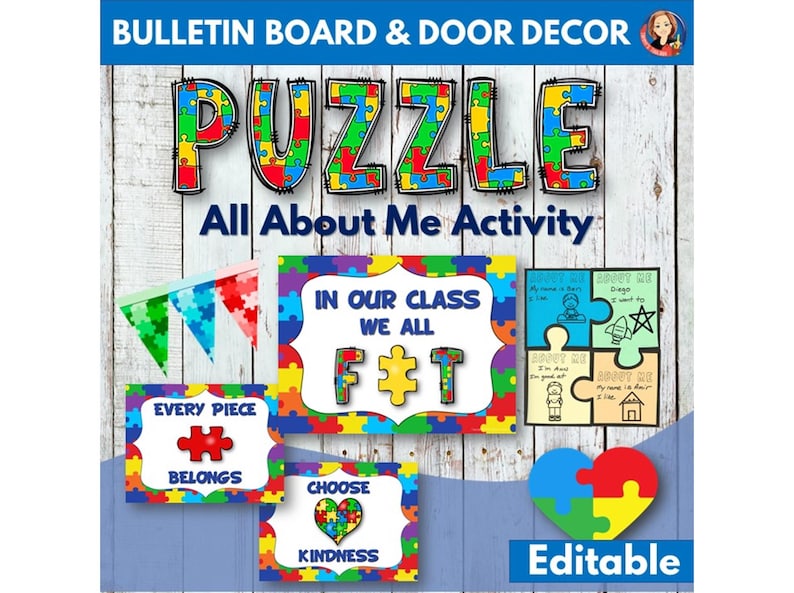 Puzzle Pieces Back to School Bulletin Board, All About Me Activity ...