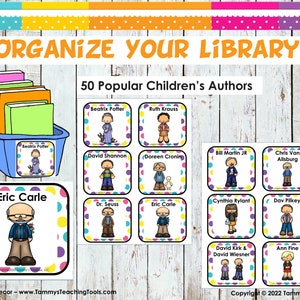 Classroom Library Book Bin Labels in Bright Polka Dots Classroom Decor ...