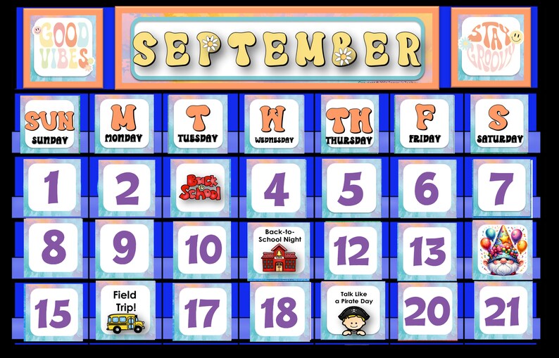 Groovy Retro Gnome Classroom Calendar Set, Editable, Printable Bulletin ...