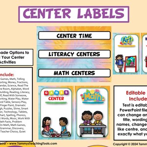 Classroom Center Signs and Labels in Groovy Retro Classroom Decor Theme ...