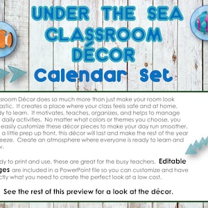 Ocean Under the Sea Theme Classroom Calendar, Sea Life Monthly Calendar ...
