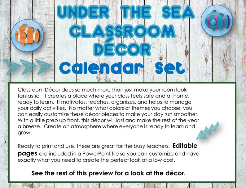 Ocean Under the Sea Theme Classroom Calendar, Sea Life Monthly Calendar ...