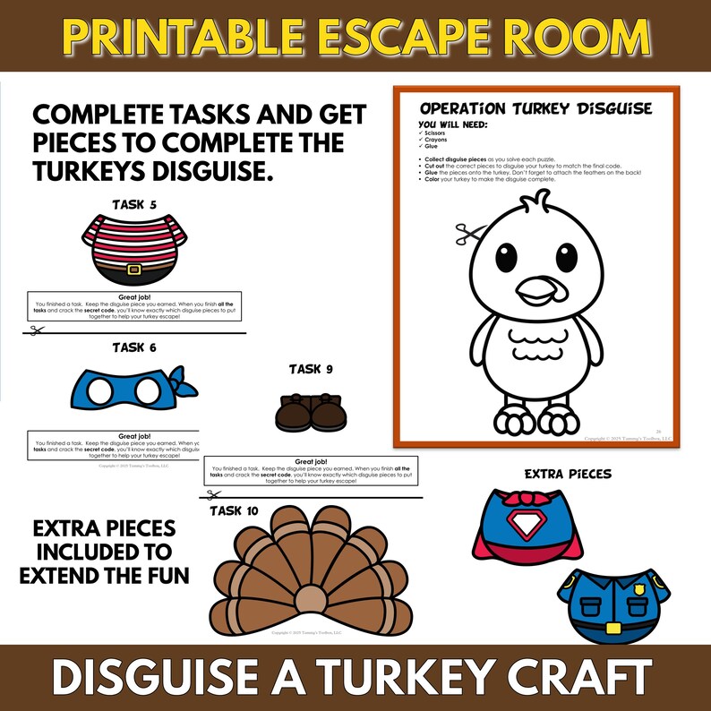 Thanksgiving Escape Room Printable Game, Troubled Turkey Disguise ...
