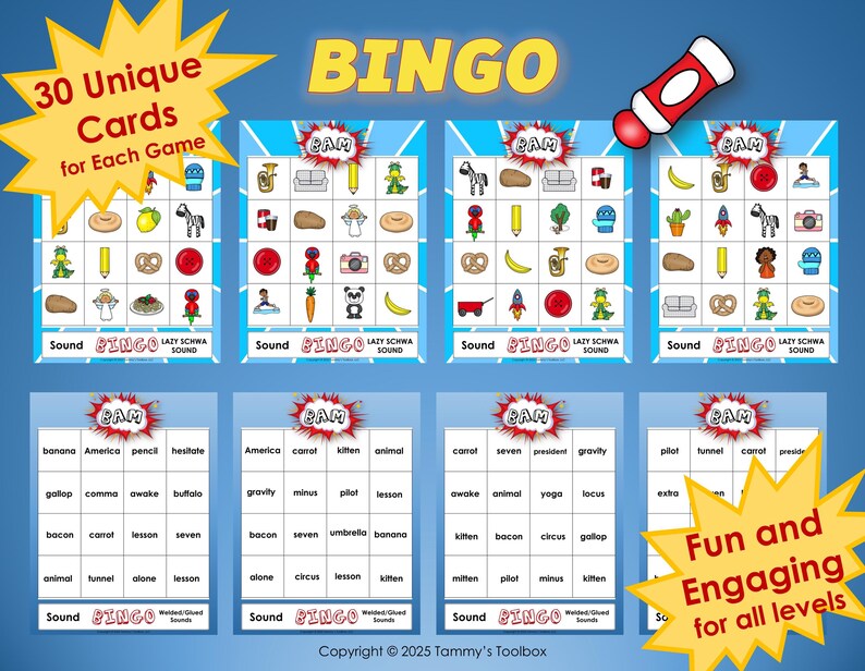 Schwa Sound Bingo Game, Phonics Vowel Sounds Activity for Grades 2-4 ...