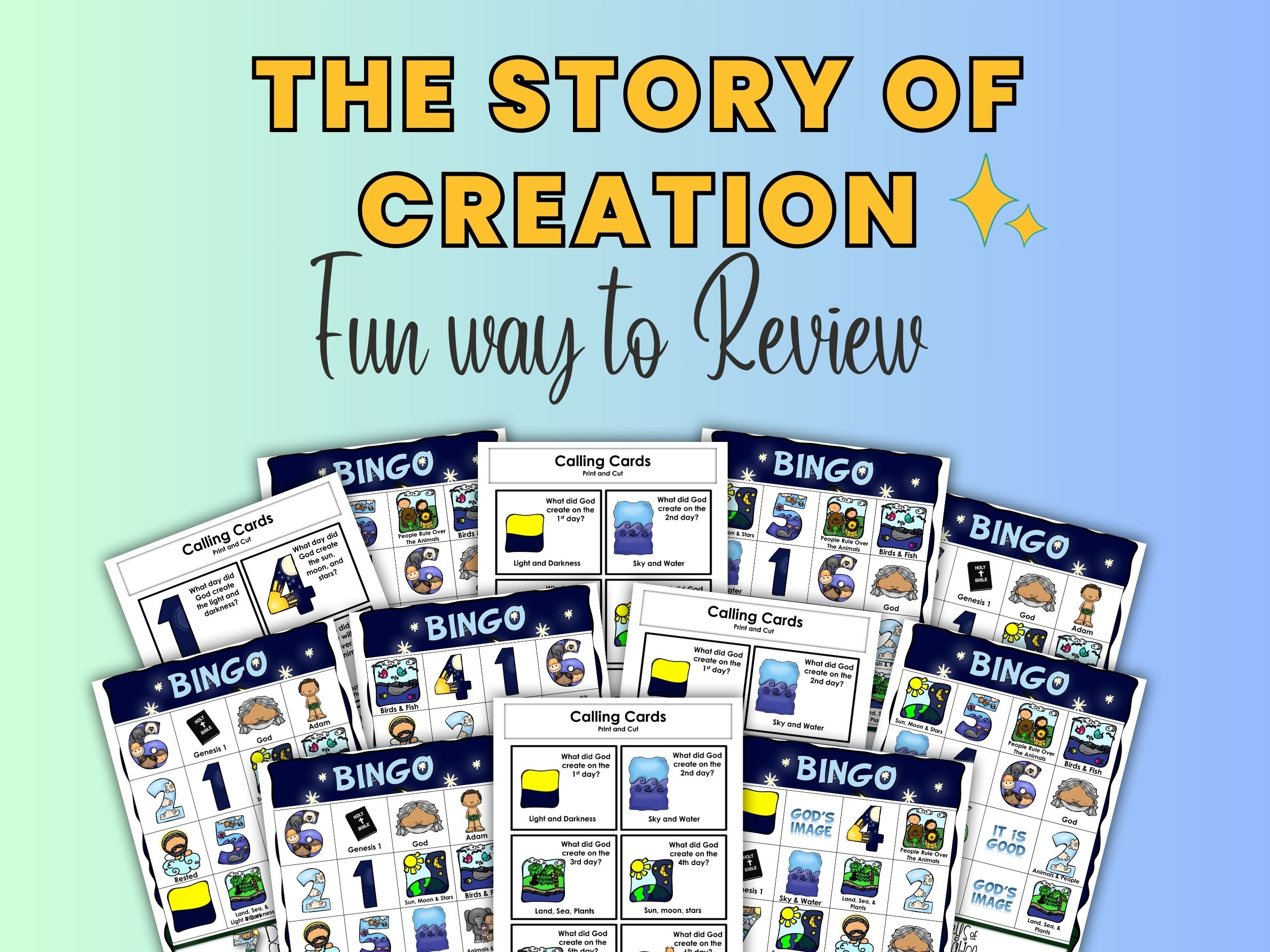 Bible Bingo, Bible Lesson Game for Kids, the Story of Creation ...