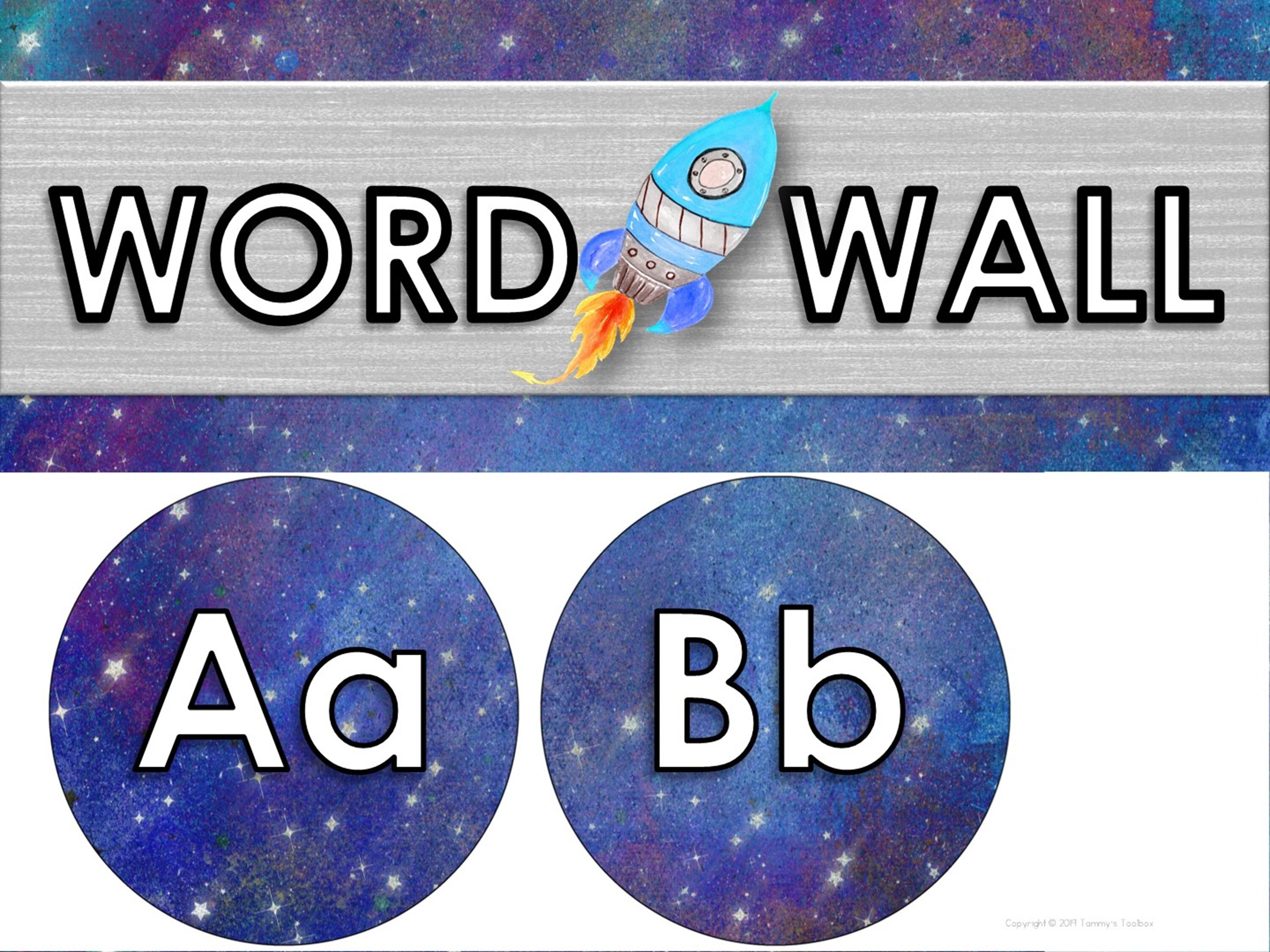 Sight Word and Phonics Word Wall in Galaxy Outer Space Theme, Printable ...