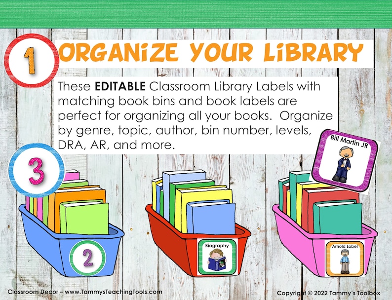 Classroom Library Book Bin Labels in Colorful Brights, Colorful Rainbow ...