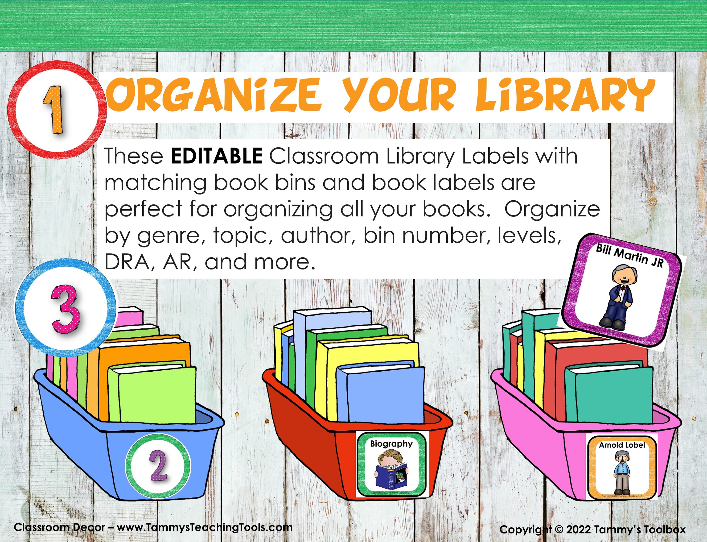 Classroom Library Book Bin Labels in Colorful Brights, Colorful Rainbow ...