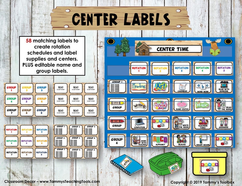 Rustic Camping Classroom Center Posters, Editable Labels, Printable ...