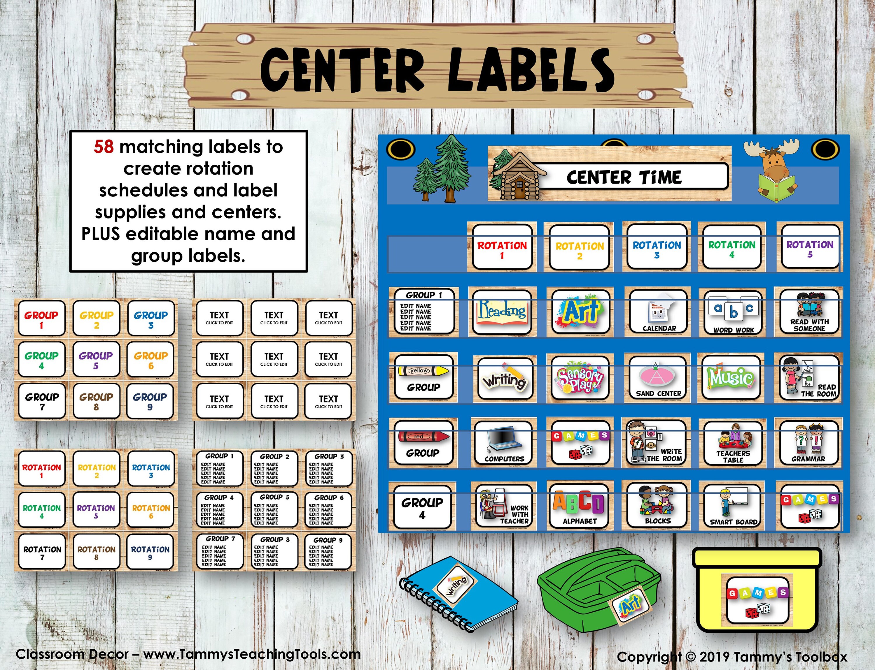 Rustic Camping Classroom Center Posters, Editable Labels, Printable ...