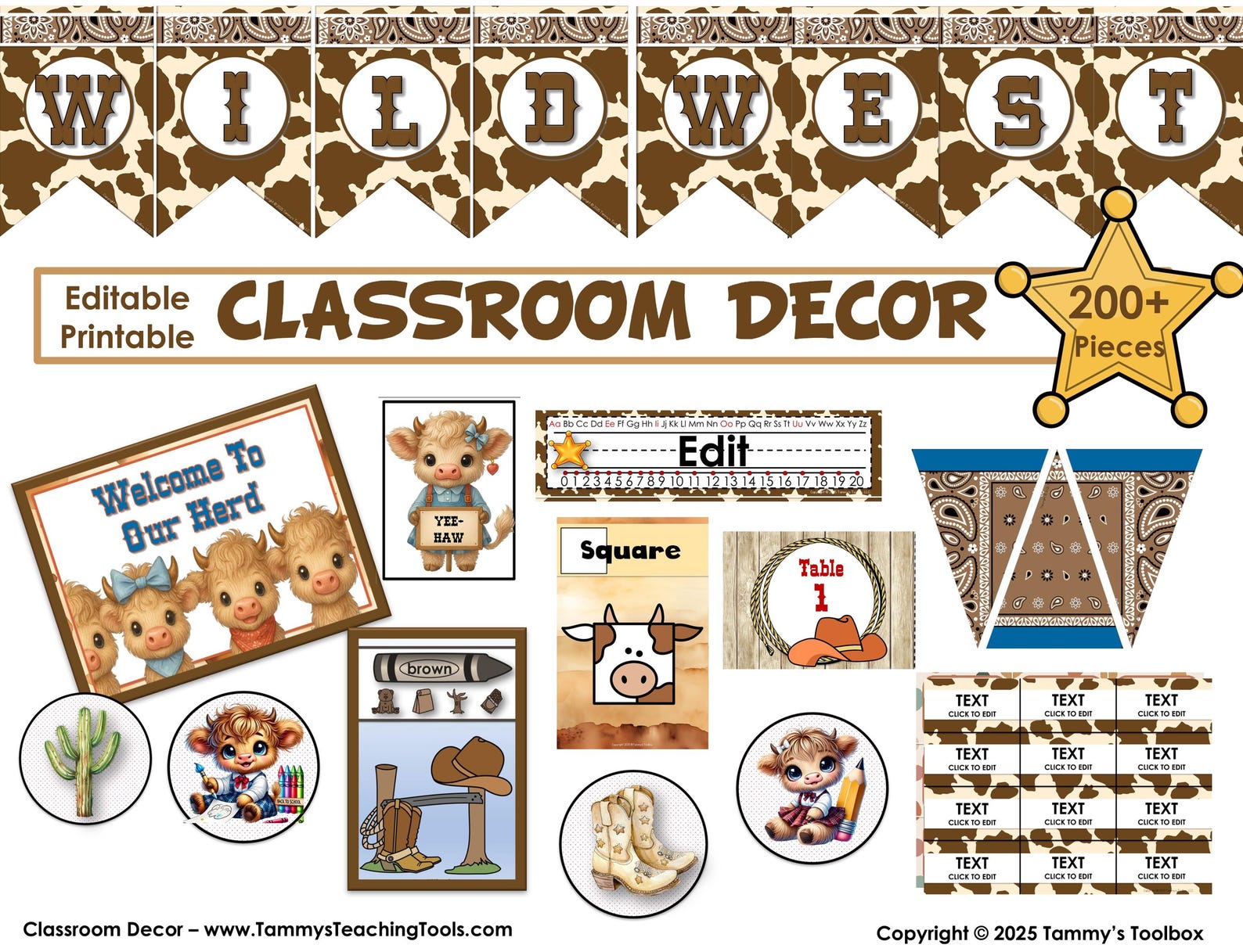 Western Classroom Decor Bundle With Highland Cows | Editable Bulletin ...