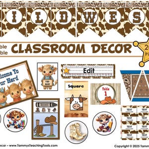 Western Classroom Decor Bundle With Highland Cows | Editable Bulletin ...