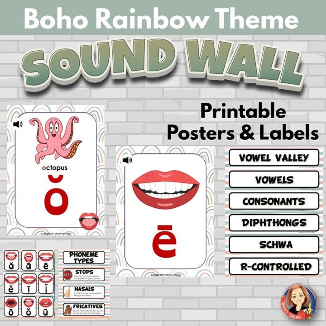 Sound Wall With Mouth Pictures in Boho Rainbow Theme for Science of ...
