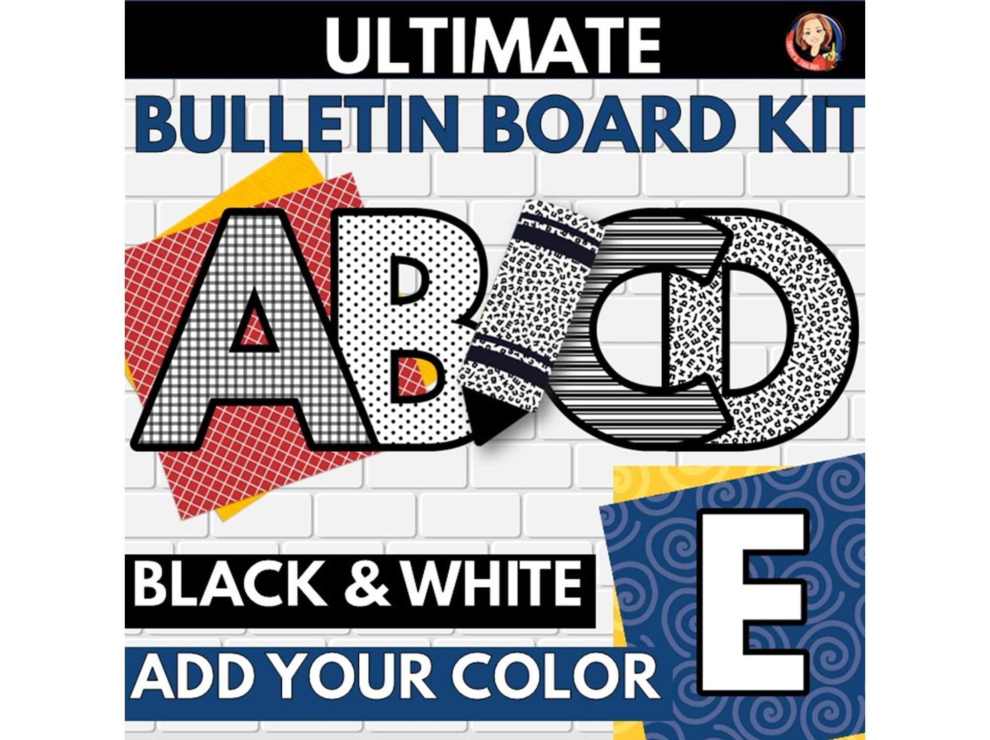 Black and White Bulletin Board Letters, Back to School Bulletin Board ...