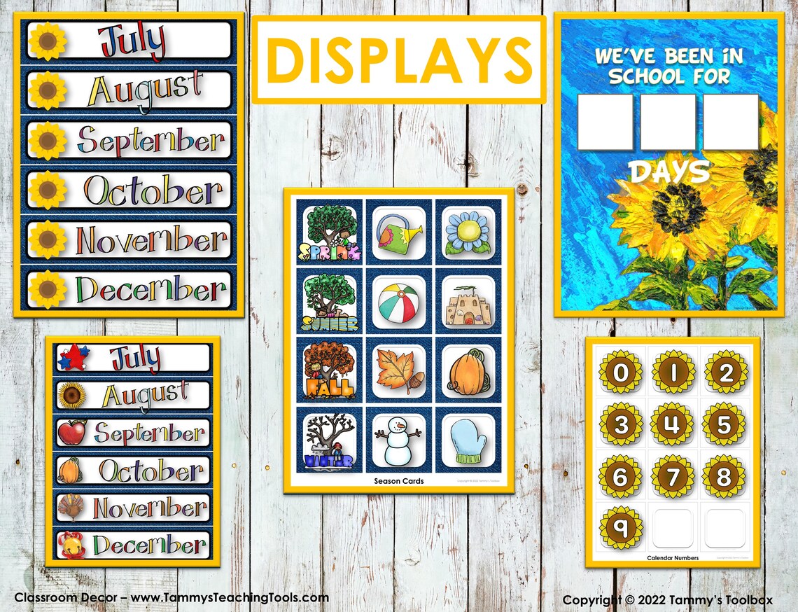 Sunflower Classroom Calendar Decor Set Editable, Sunflower Bulletin ...