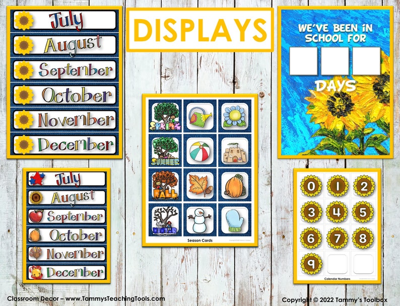 Sunflower Classroom Calendar Decor Set Editable, Sunflower Bulletin ...