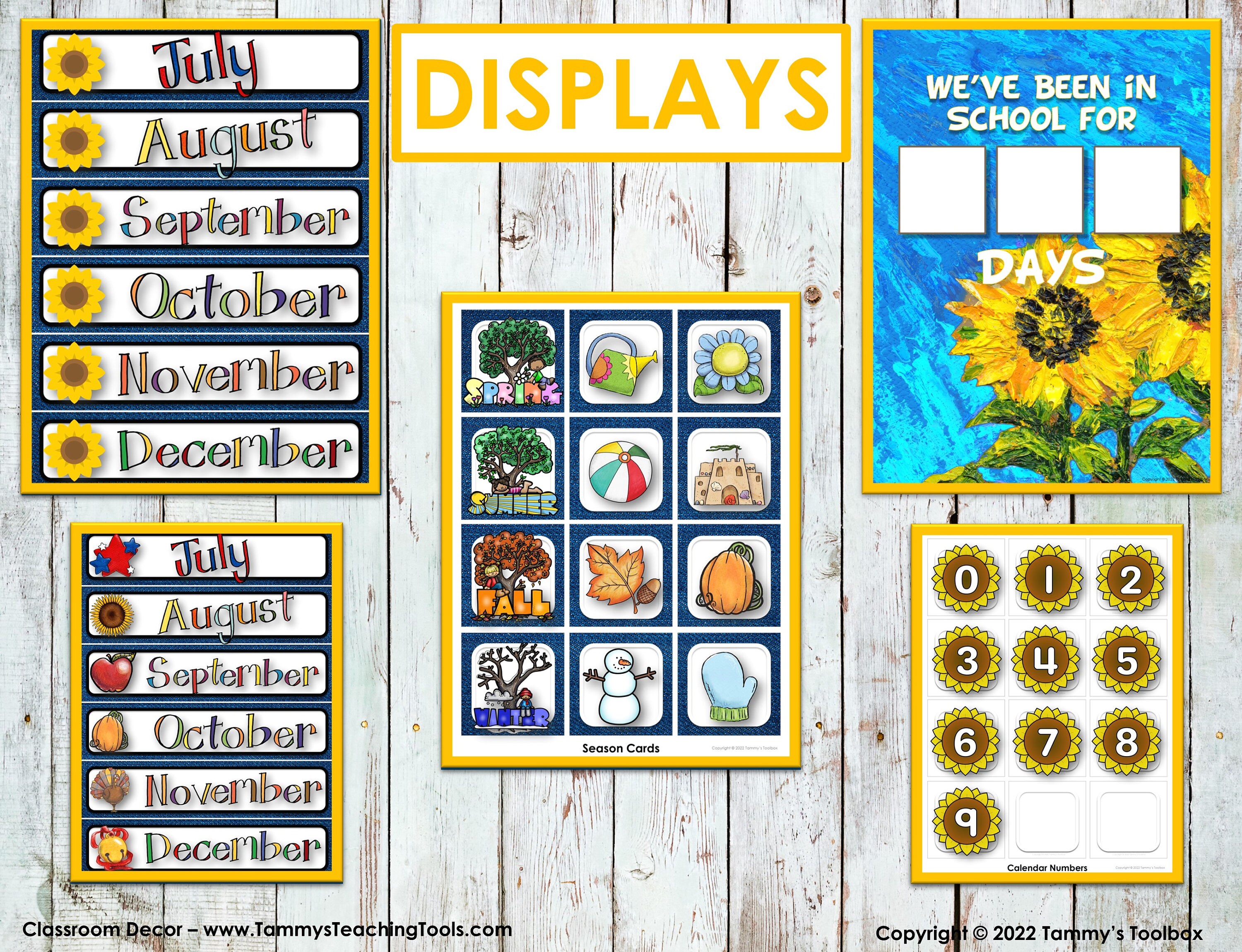 Sunflower Classroom Calendar Decor Set Editable, Sunflower Bulletin ...