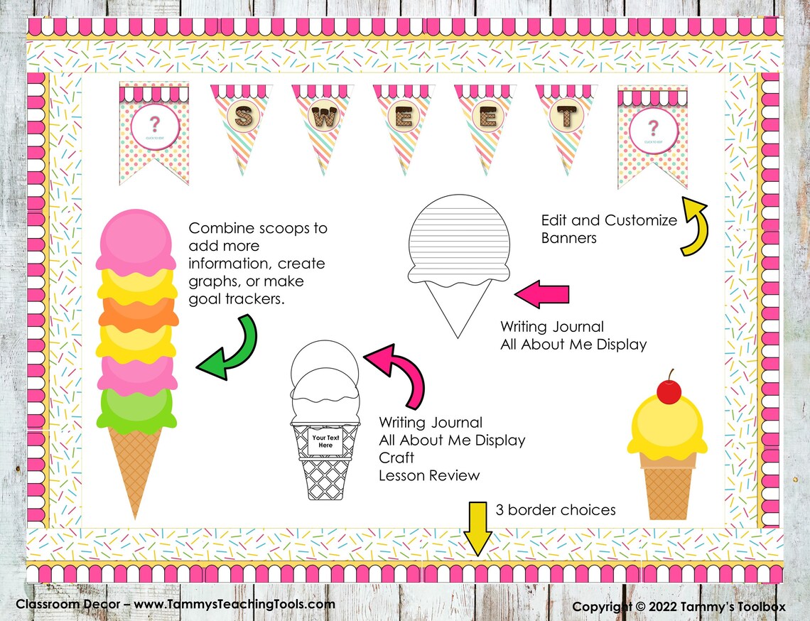 Summer Bulletin Board Kit With Writing Activities in Ice Cream Theme - Etsy