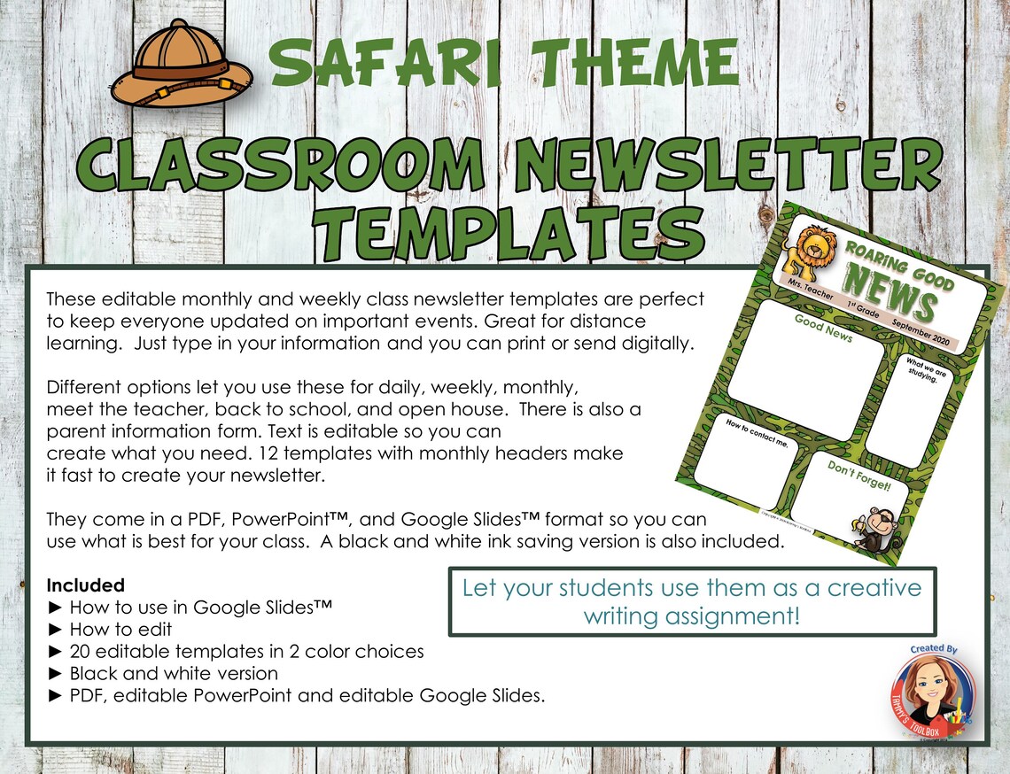 Digital and Printable Classroom Newsletters in Jungle Safari, Editable ...