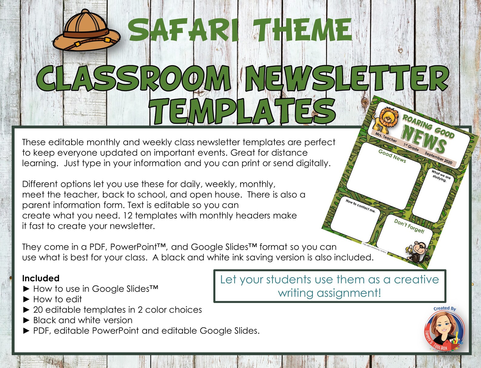 Digital and Printable Classroom Newsletters in Jungle Safari, Editable ...