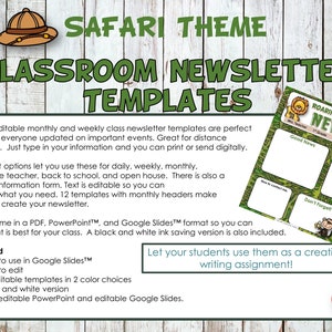 Digital and Printable Classroom Newsletters in Jungle Safari, Editable ...