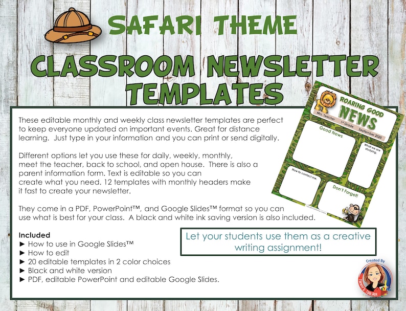 Digital and Printable Classroom Newsletters in Jungle Safari, Editable ...