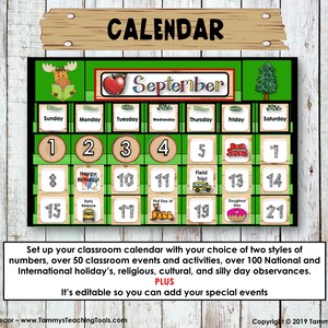 Editable Classroom Calendar in a Camping Theme, Printable Rustic ...