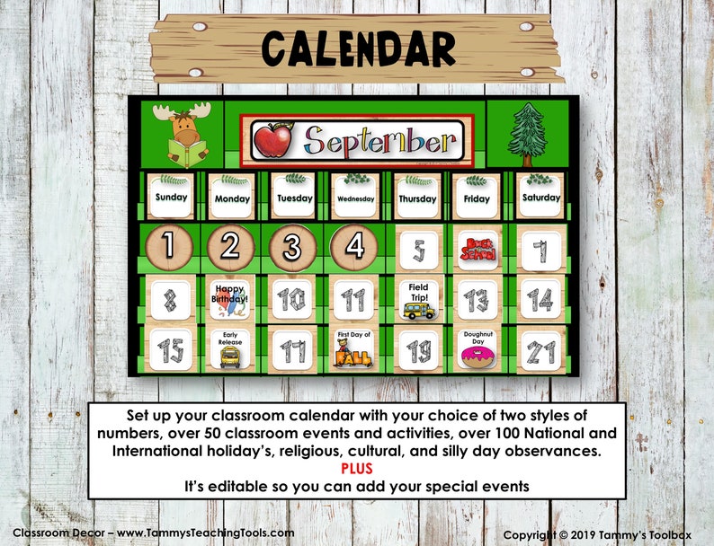 Editable Classroom Calendar in a Camping Theme, Printable Rustic ...