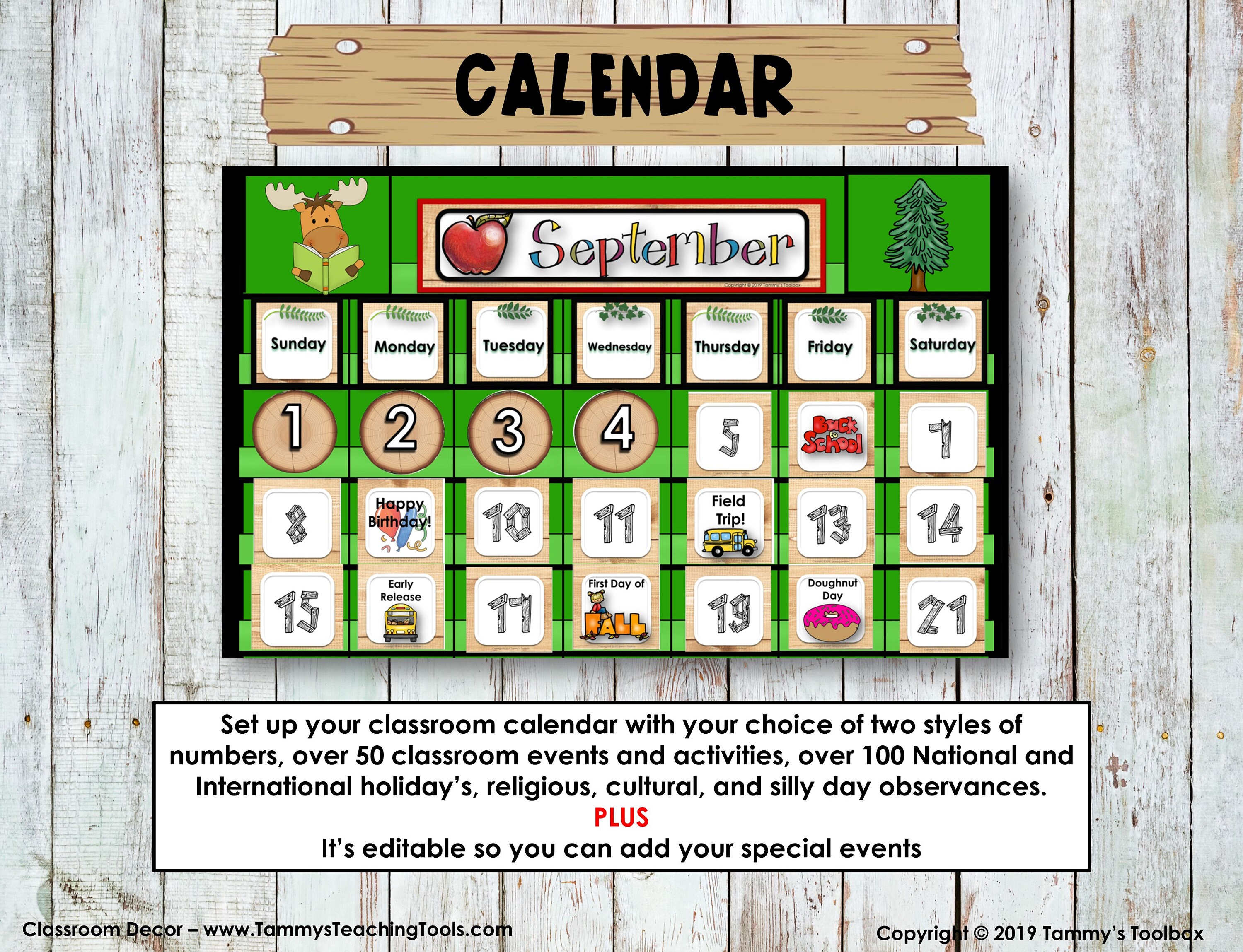 Editable Classroom Calendar in a Camping Theme, Printable Rustic ...