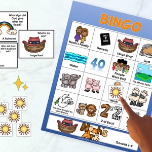 Bible Bingo, Bible Lesson Review Game for Kids, Noah and the Ark, Bible ...