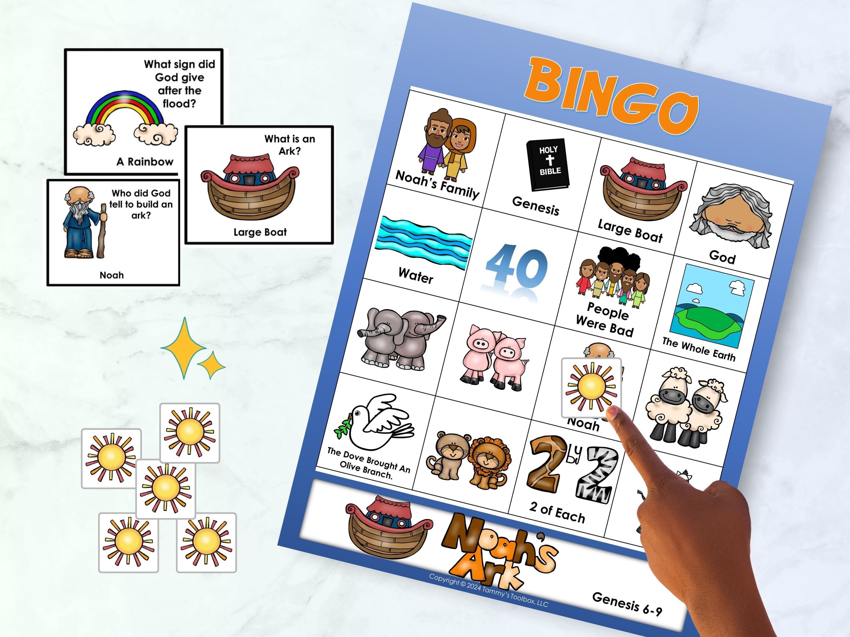 Bible Bingo, Bible Lesson Review Game for Kids, Noah and the Ark, Bible ...