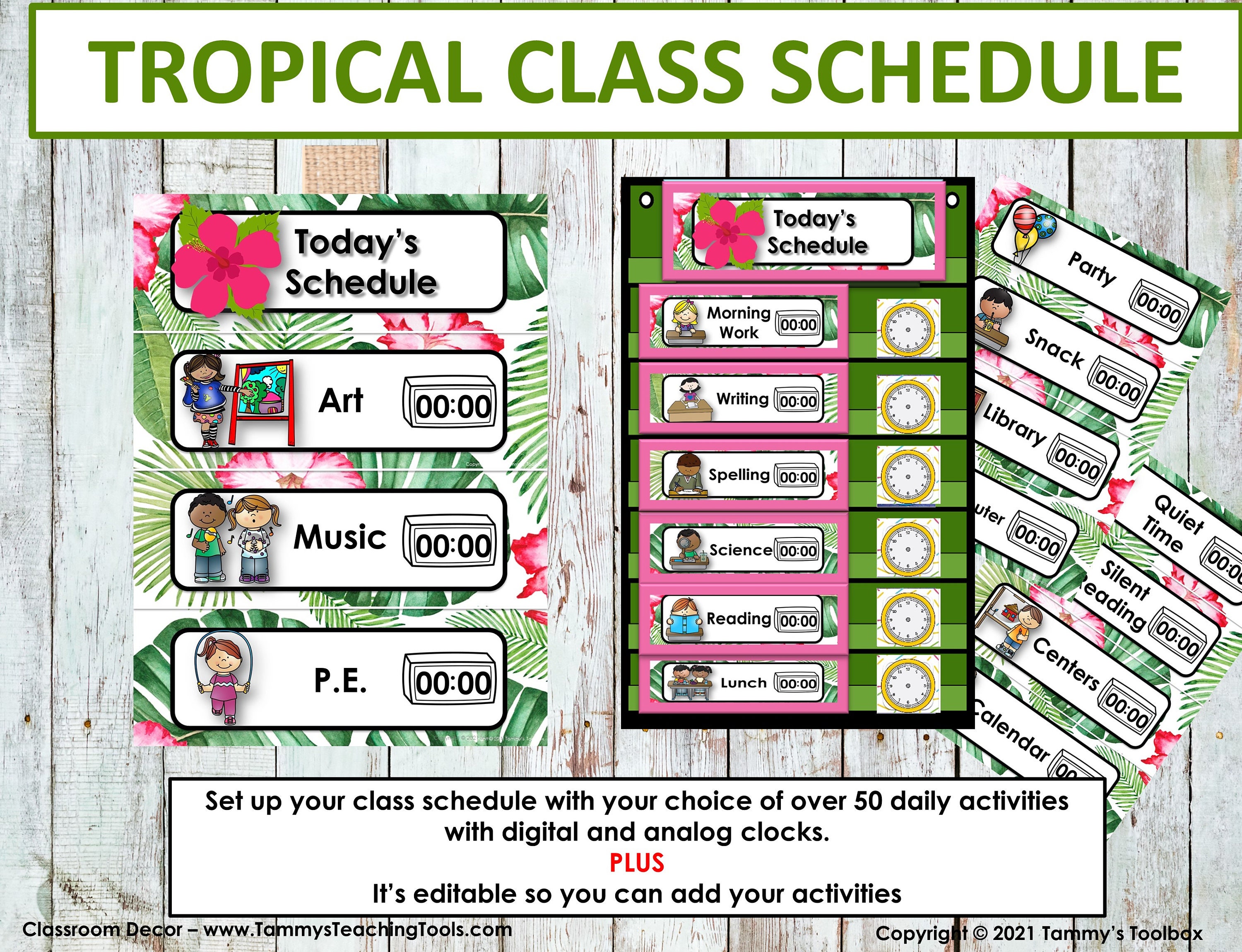 Classroom Schedule and Management Set in Tropical Theme, Tropical ...