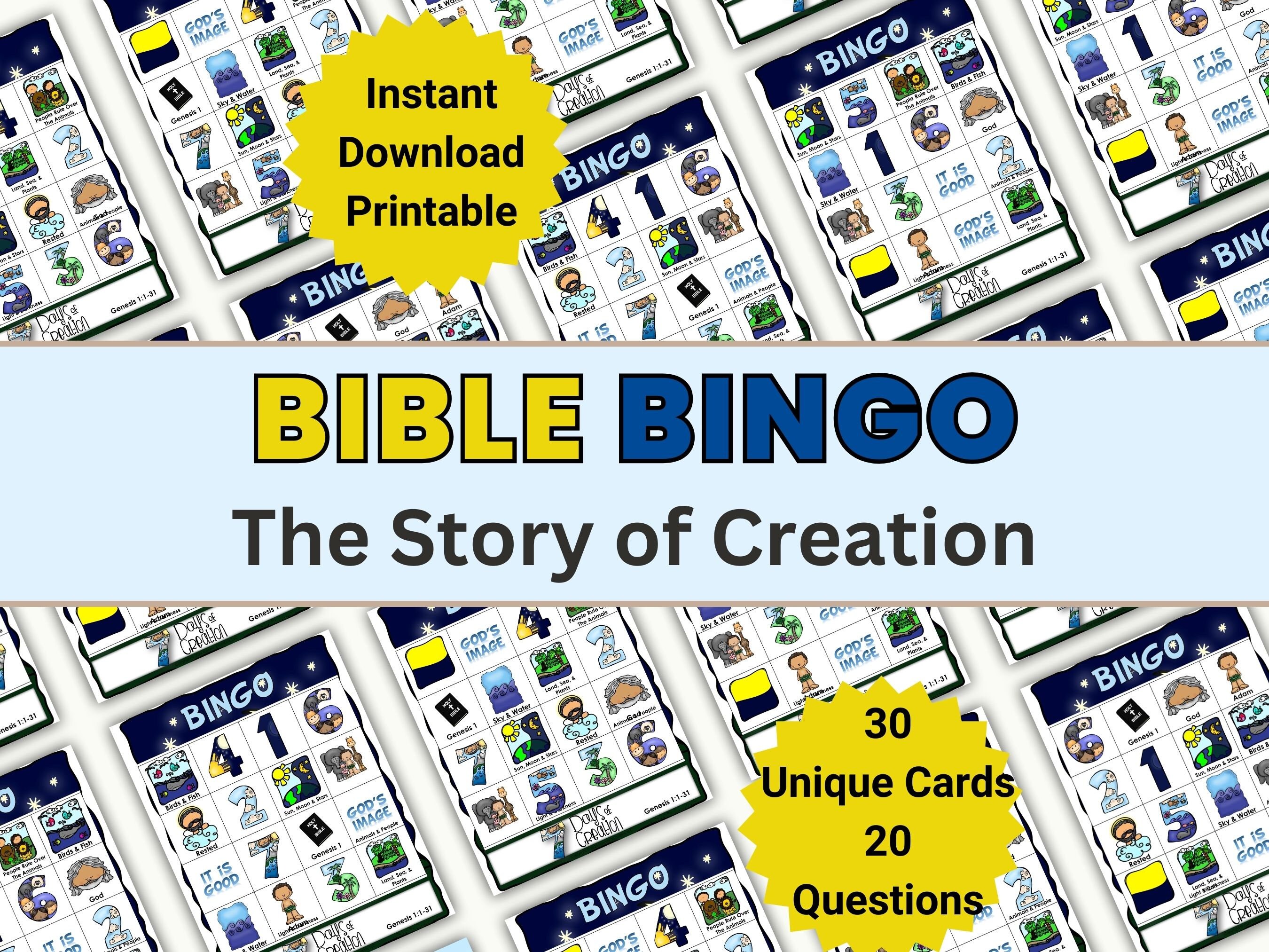 Bible Bingo, Bible Lesson Game for Kids, the Story of Creation ...