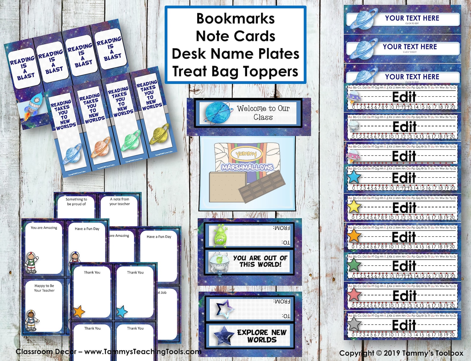 Galaxy Outer Space Classroom Decor Bundle Editable, Printable Space ...