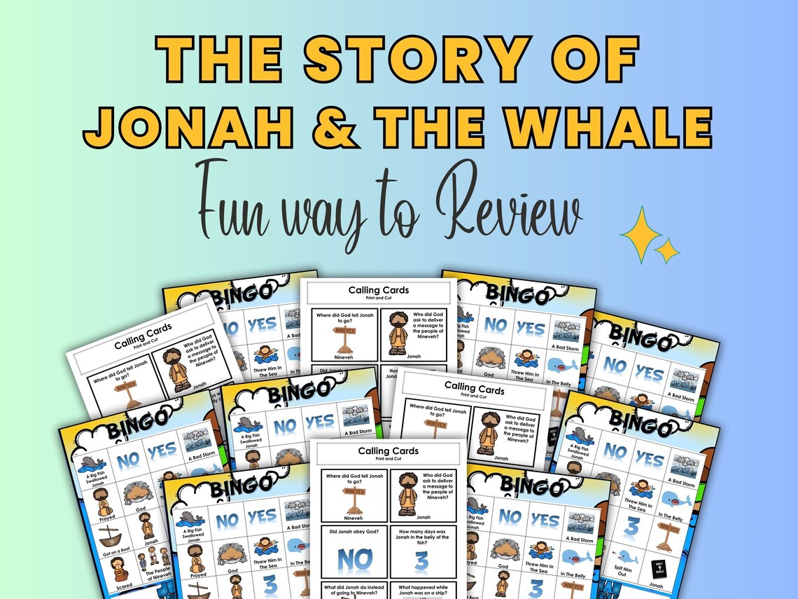 Bible Bingo, Bible Lesson Review Game for Kids, the Story of Jonah ...