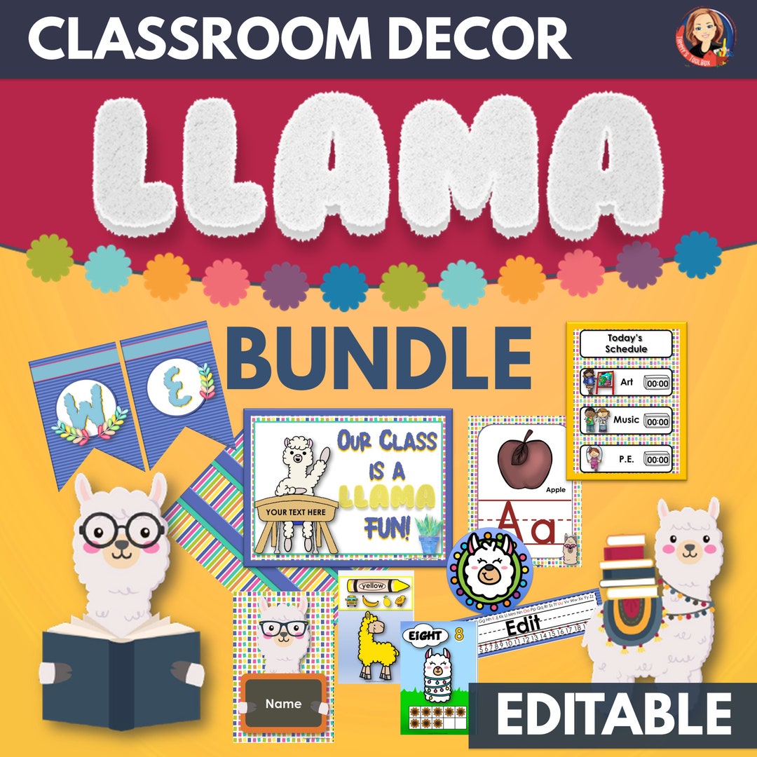 Llama Classroom Decor Bundle Editable - Etsy