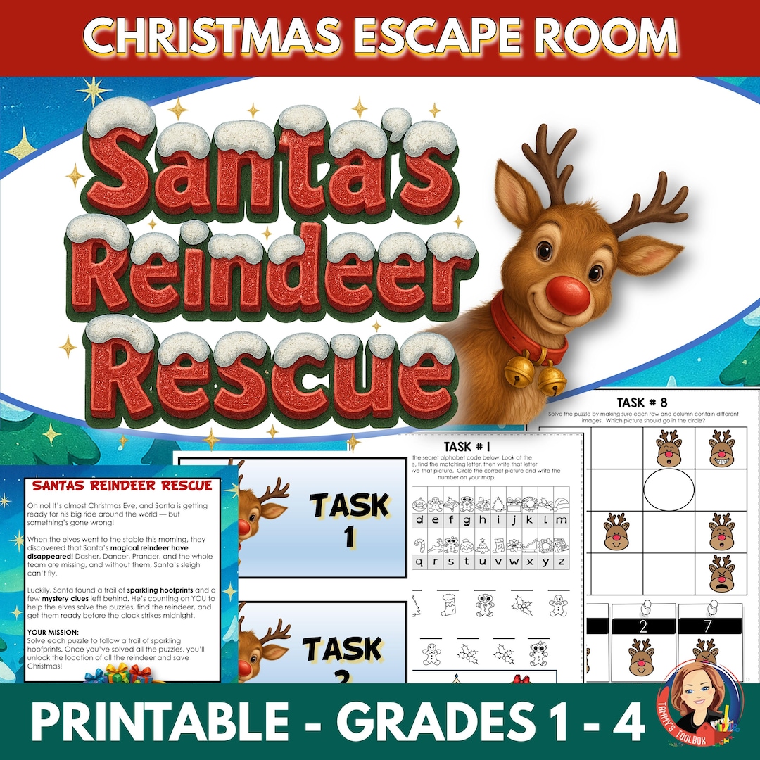 Christmas Escape Room Game | Reindeer Rescue Printable Party Game for ...