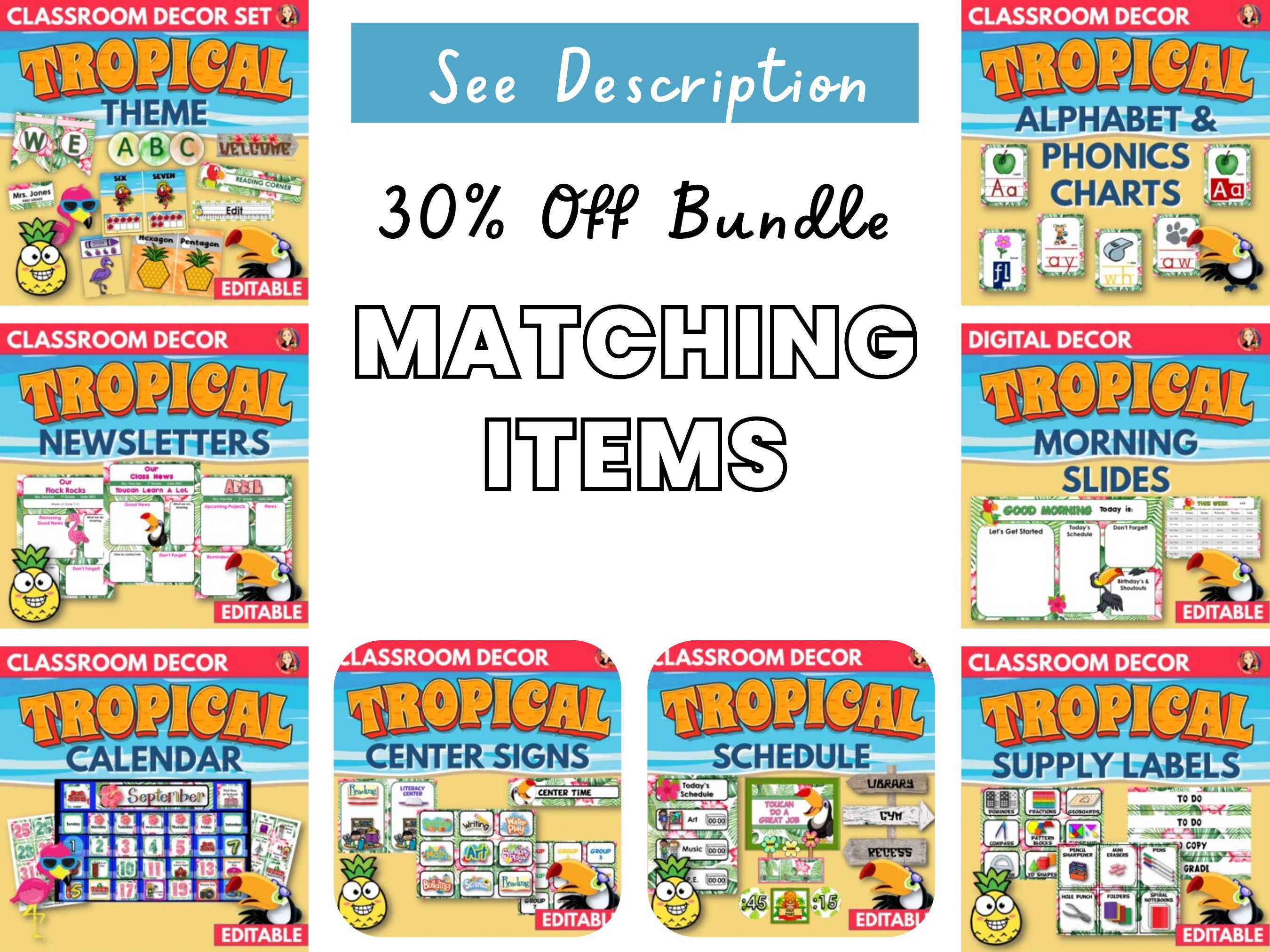 Tropical All About Me Craft and Back to School Bulletin Board Kit ...