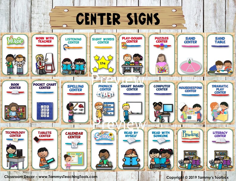 Classroom Center Signs and Labels in Rustic Camping Theme - Etsy