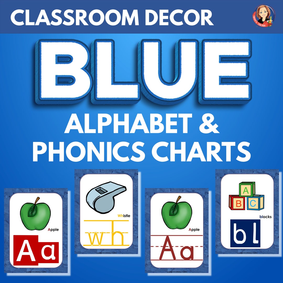 Alphabet Posters and Phonics Anchor Charts in Watercolor Blue, Blue ...
