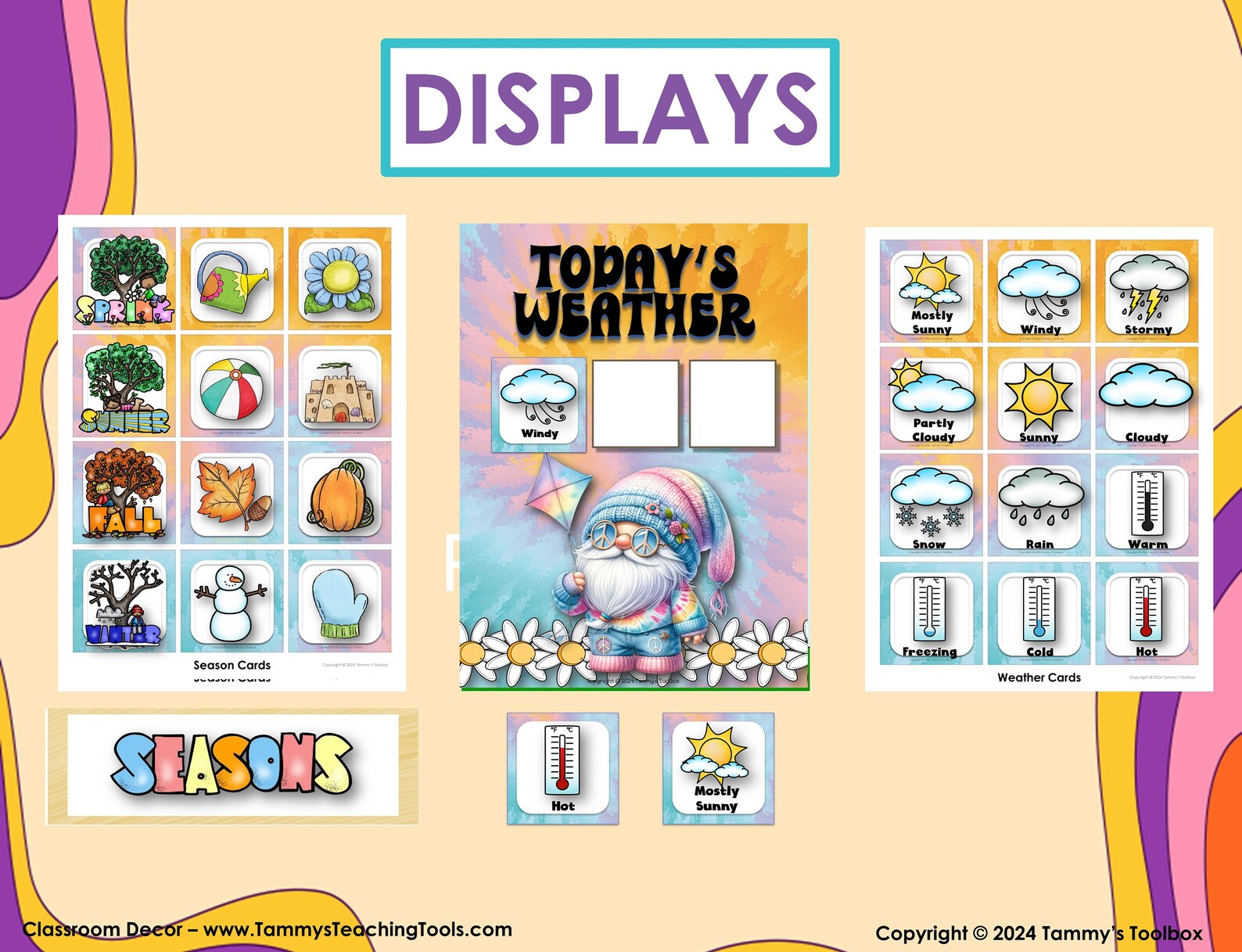 Groovy Retro Gnome Classroom Calendar Set, Editable, Printable Bulletin ...