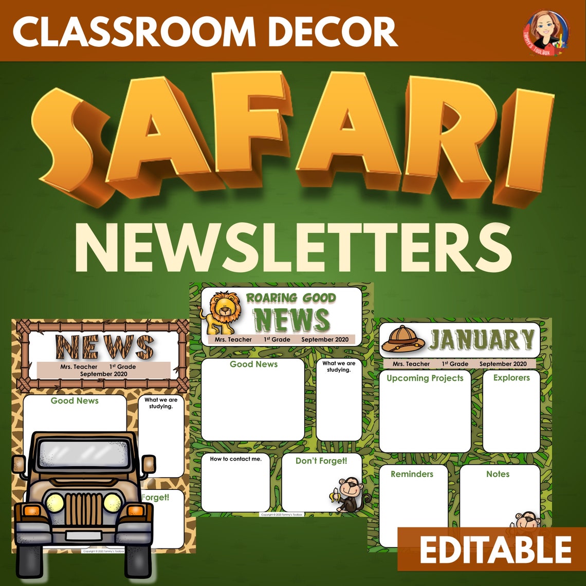 Digital and Printable Classroom Newsletters in Jungle Safari, Editable ...