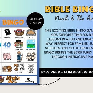 Bible Bingo, Bible Lesson Review Game for Kids, Noah and the Ark, Bible ...