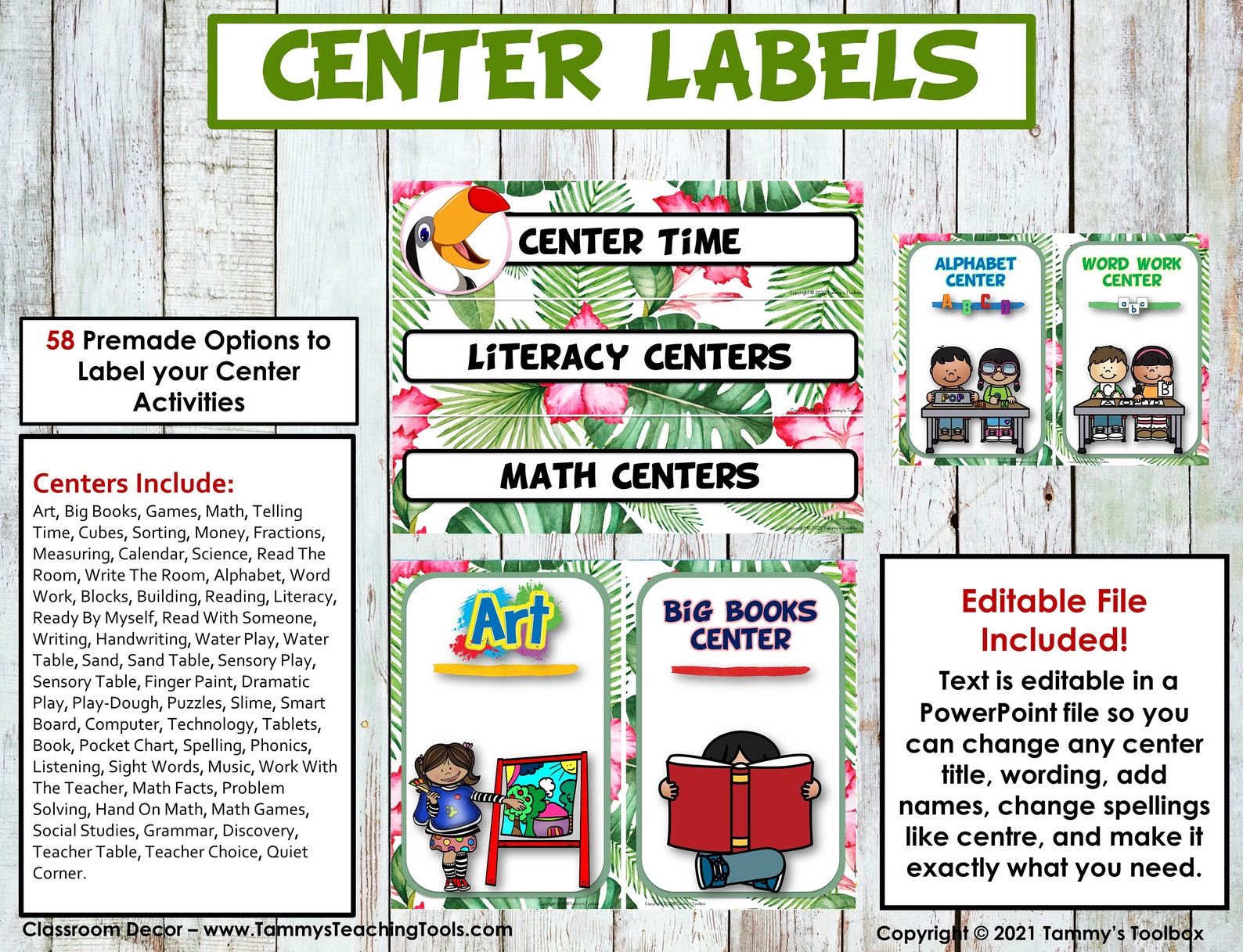 Editable Classroom Centers Labels in Tropical Theme, Printable Tropical ...