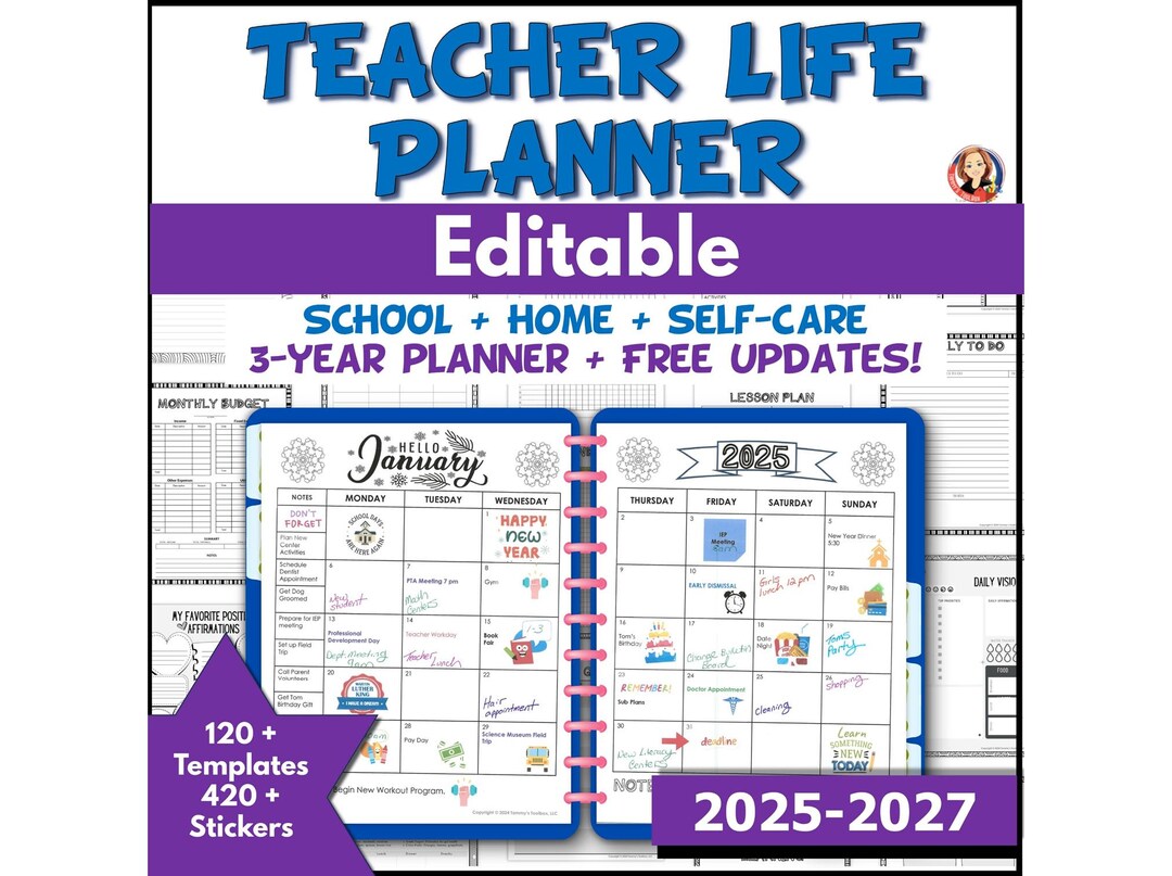 Editable Teacher Planner Template, 3 Year Classroom & Self-care Teacher ...
