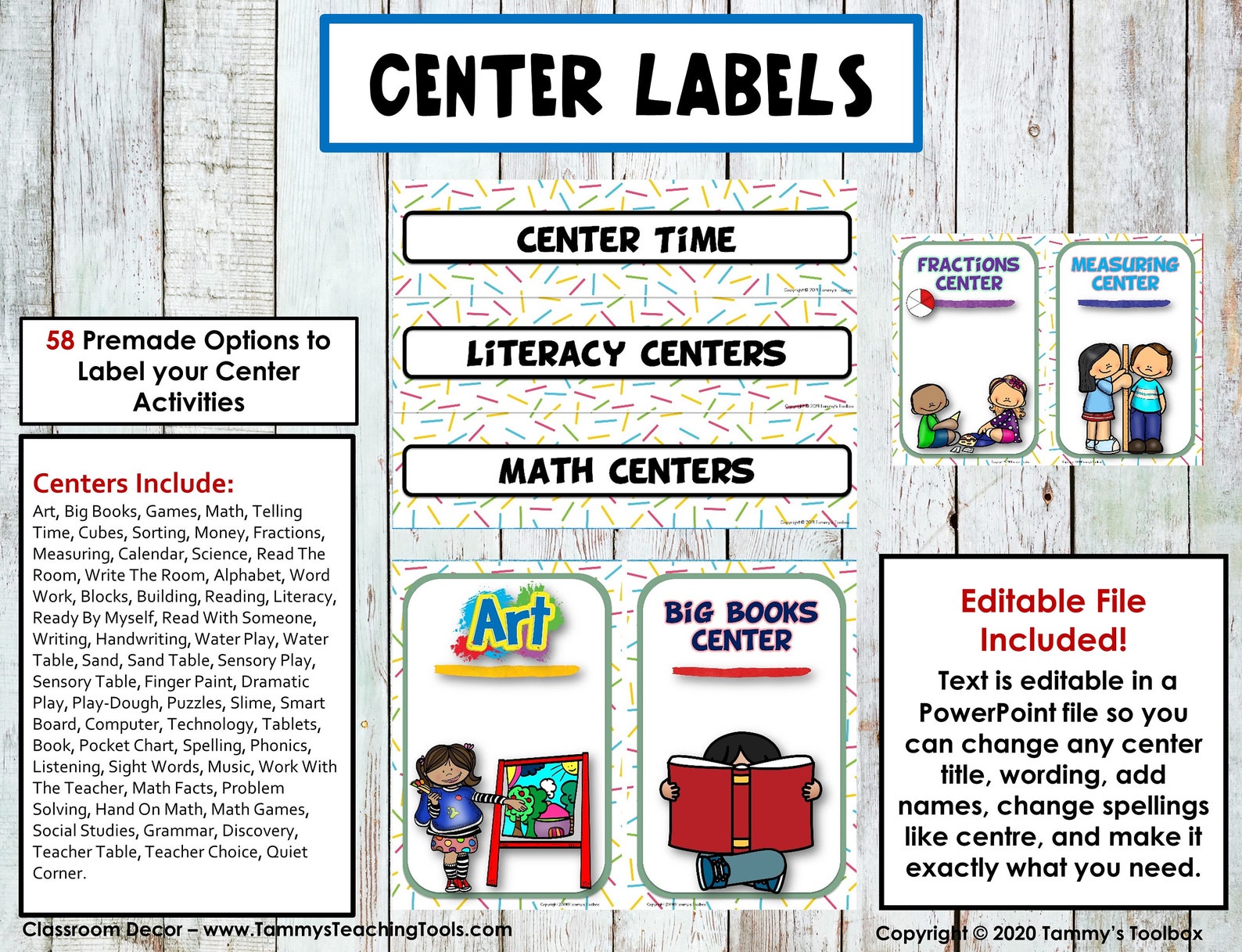 Editable Classroom Center Labels Decor in Bright Classroom Decor Theme ...