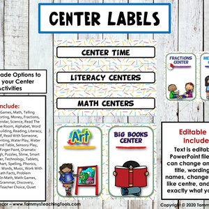 Editable Classroom Center Labels Decor in Bright Classroom Decor Theme ...