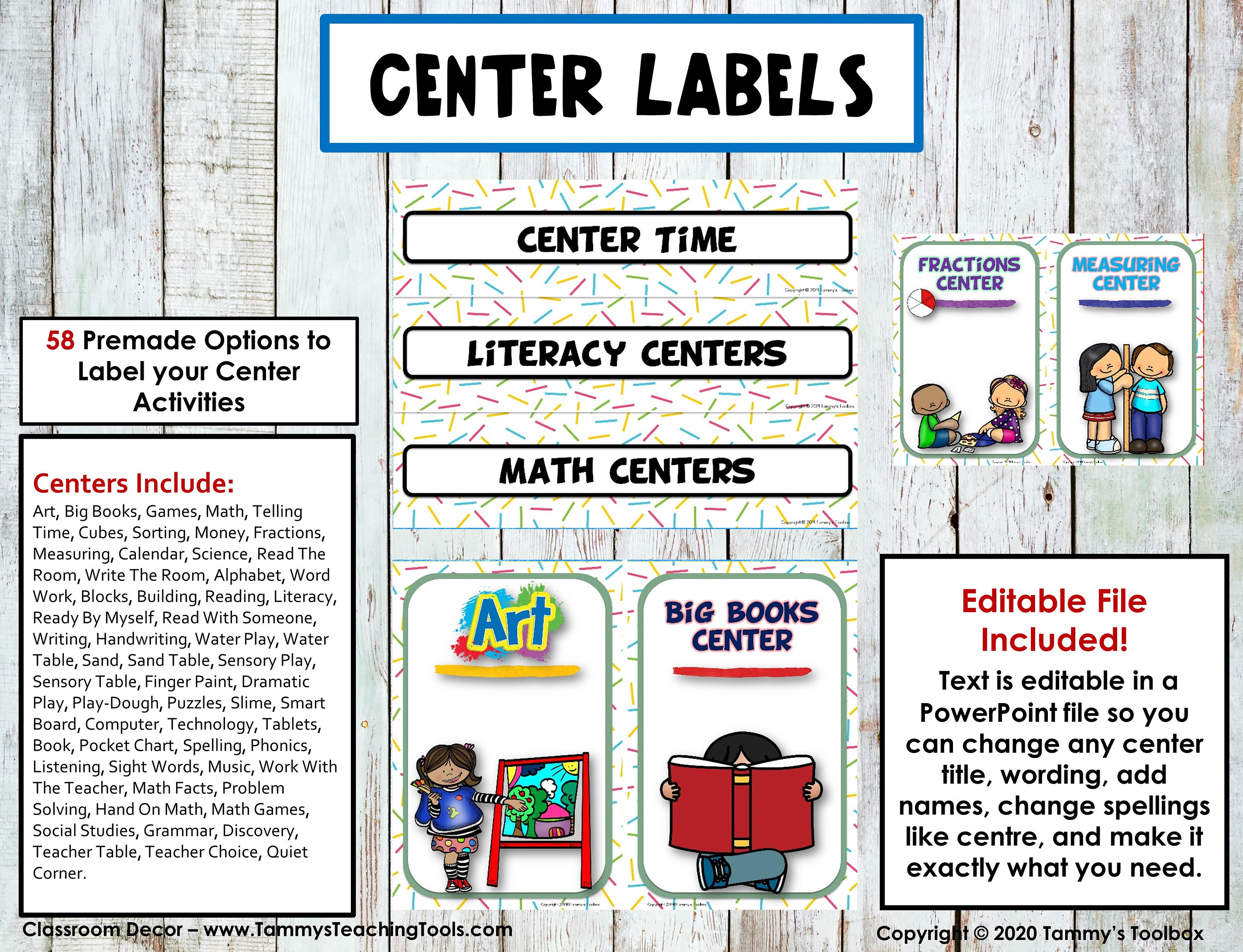 Editable Classroom Center Labels Decor in Bright Classroom Decor Theme ...